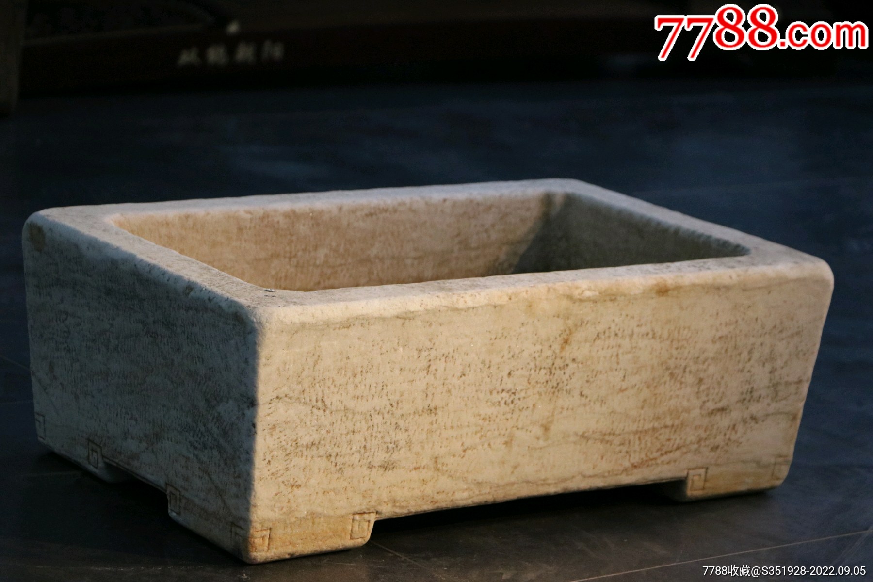 汉白玉?长方素石盆60cm38cm21cm整体浑然大气，盆壁厚实，古朴稳重。四_石盆/石槽_图片鉴赏_收藏价值_7788挂钟收藏