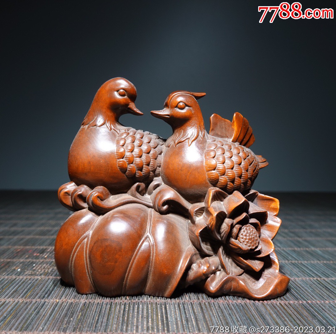 旧藏黄杨木鸳鸯摆件，长8.5cm,宽5cm,高8cm,重138g，-价格:199元-au33359661-木雕挂件 -加价-7788收藏__收藏热线