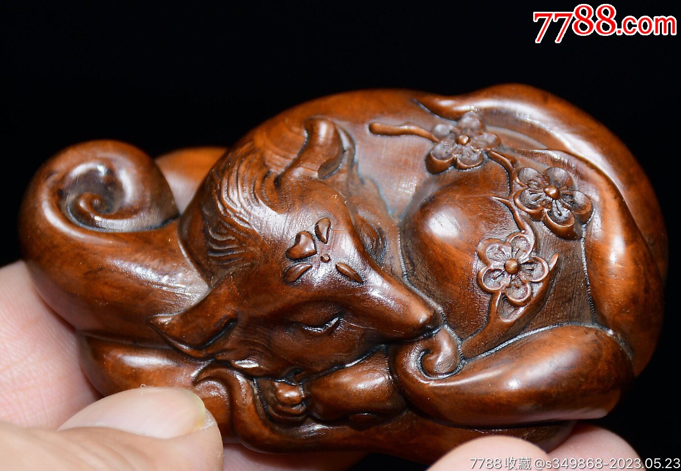 旧藏精品黄杨木狐狸把件，尺寸；6.5*4*3厘米，重；31.5g；_木雕挂件_天珠玛瑙琉璃黄杨木【7788收藏__收藏热线】