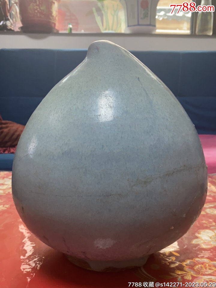 有裂纹别人修复过的老瓷寿桃（高28底直径12.5厘米）货号19-3._青白瓷/影青瓷_品种图片_收藏价格_7788核雕收藏