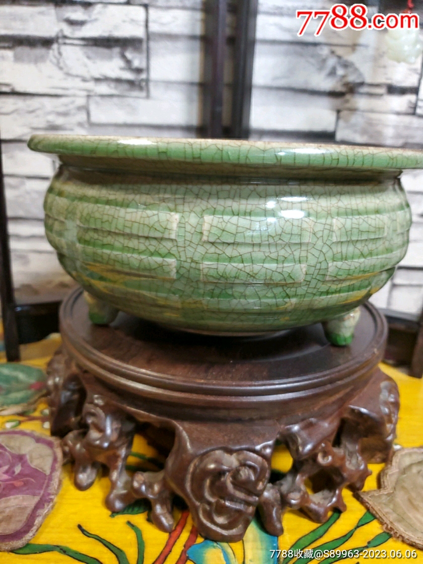 三足开片绿釉香炉_香炉/香器_今朝古色【7788收藏__收藏热线】