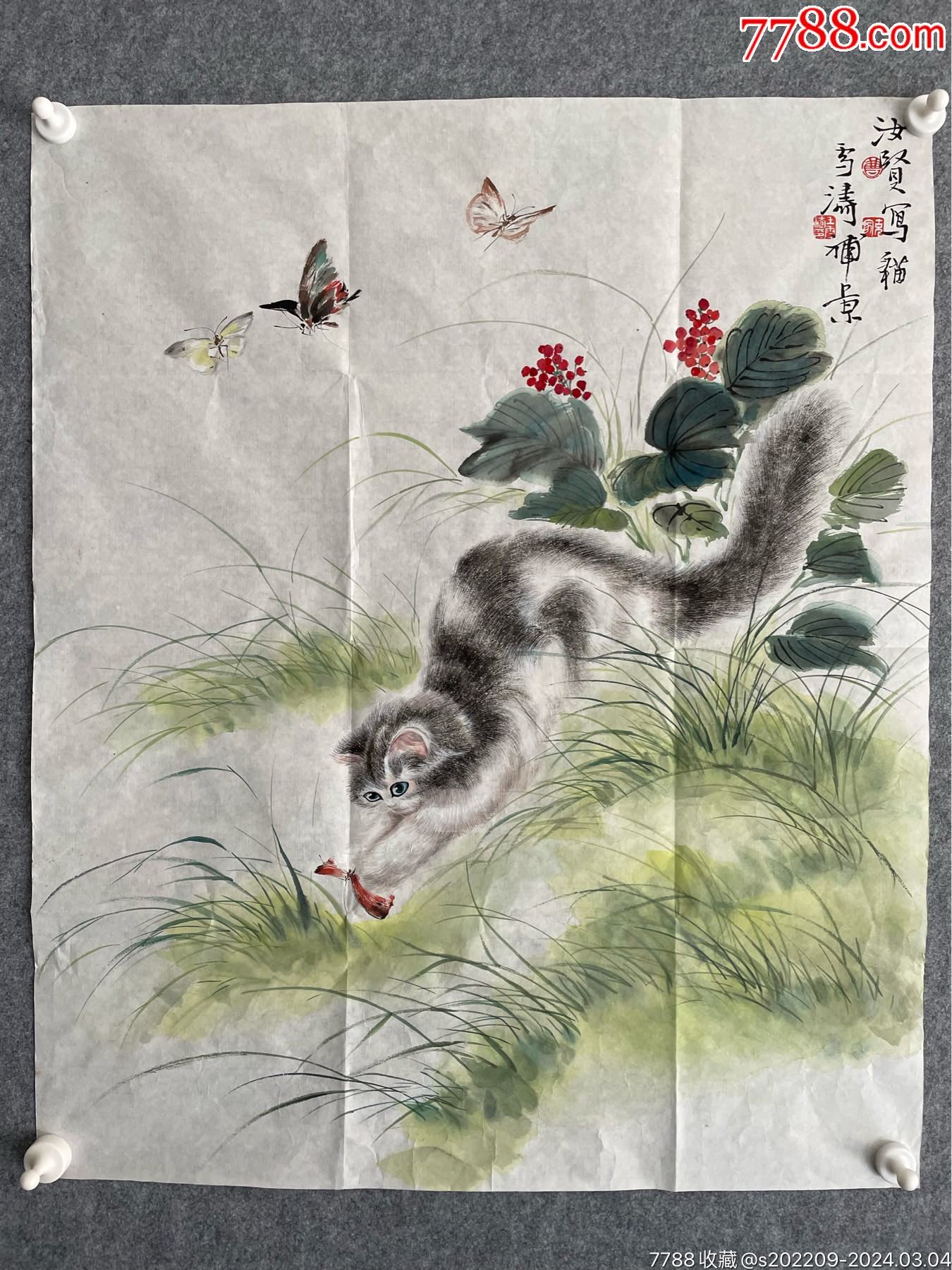 一线铲著名画家曹克家老师合作猫趣图一幅，尺寸71/61，最后两图有简介和拍卖纪录-价格:1288元-au37006490-花鸟国画原作 -加价 ...