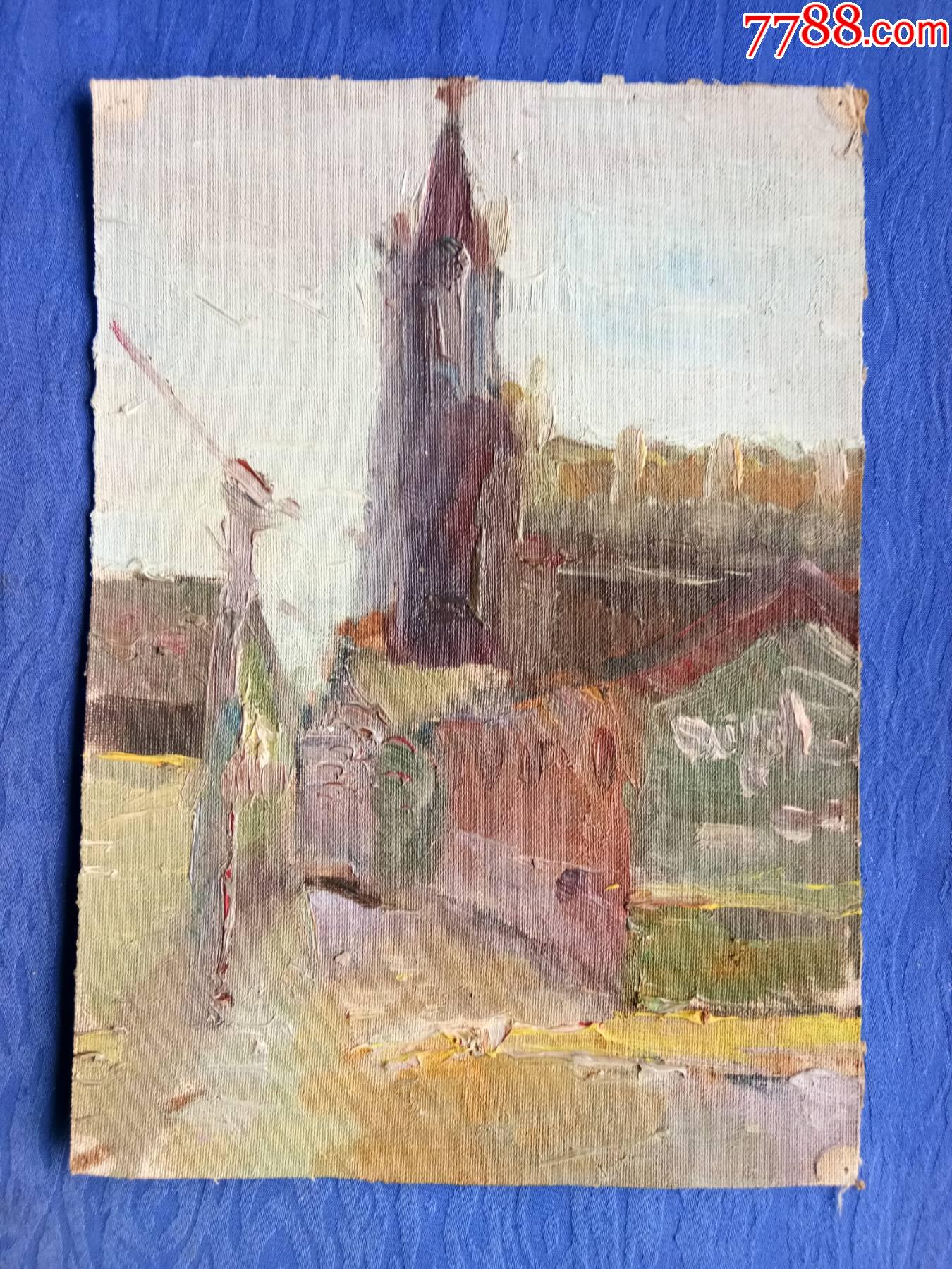 70年代老油画建筑风景写实作品神圣庄严的教堂.怀旧老物件艺术品收藏家居会所民宿陈-价格:290元-au37957882-油画原画 -加价 ...