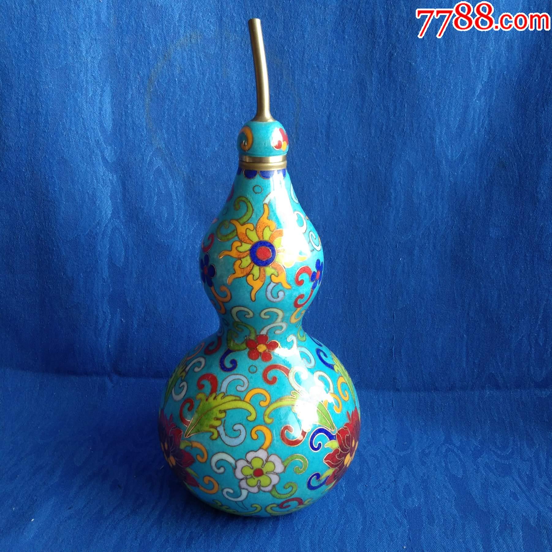 5678精品创汇期7080年代景泰蓝铜胎掐丝珐琅彩缠枝花卉亚腰葫芦文房摆件器型规_景泰蓝/珐琅_抱璞山房【7788收藏__收藏热线】