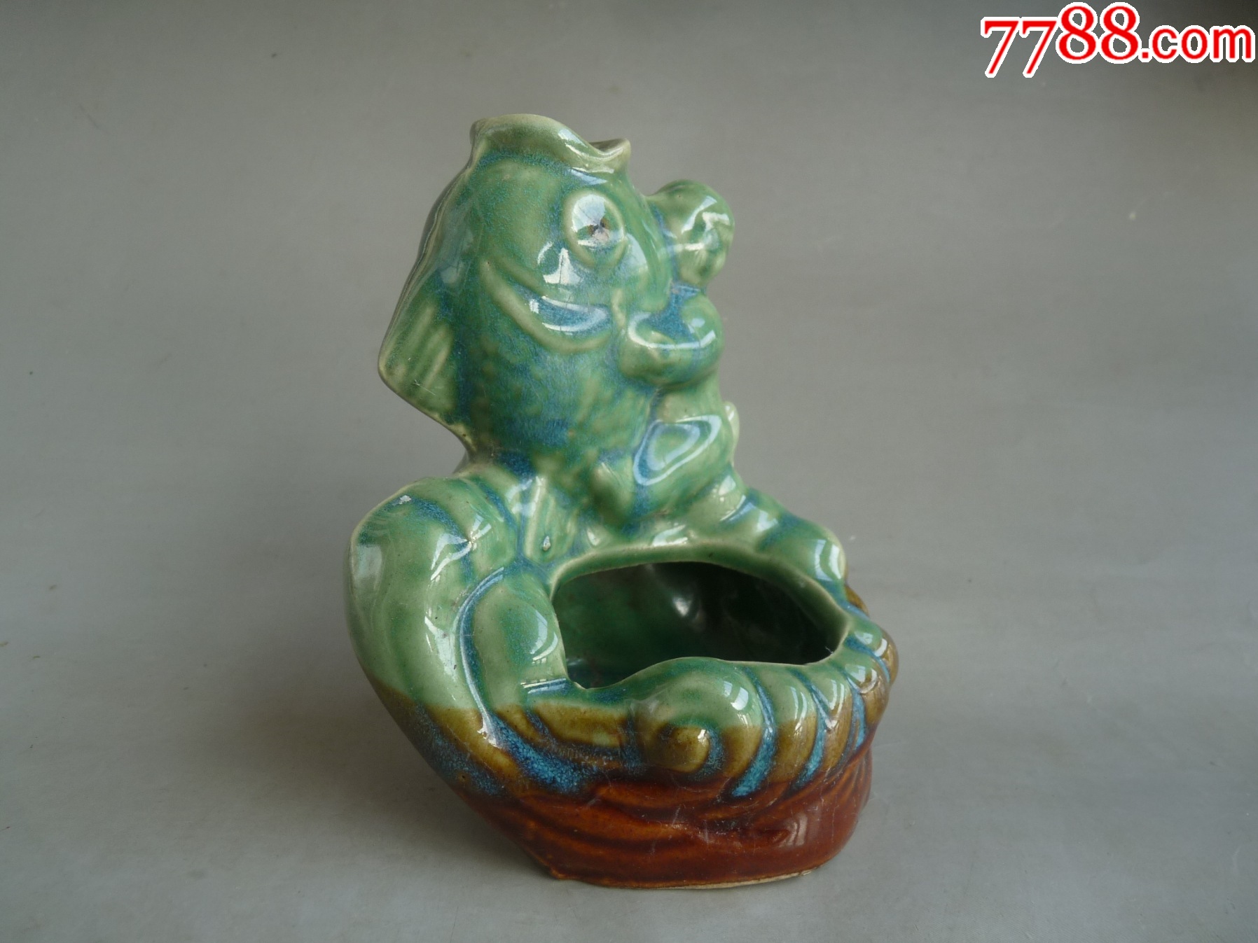 绿釉美陶年年有鱼烟缸__【7788收藏__收藏热线】