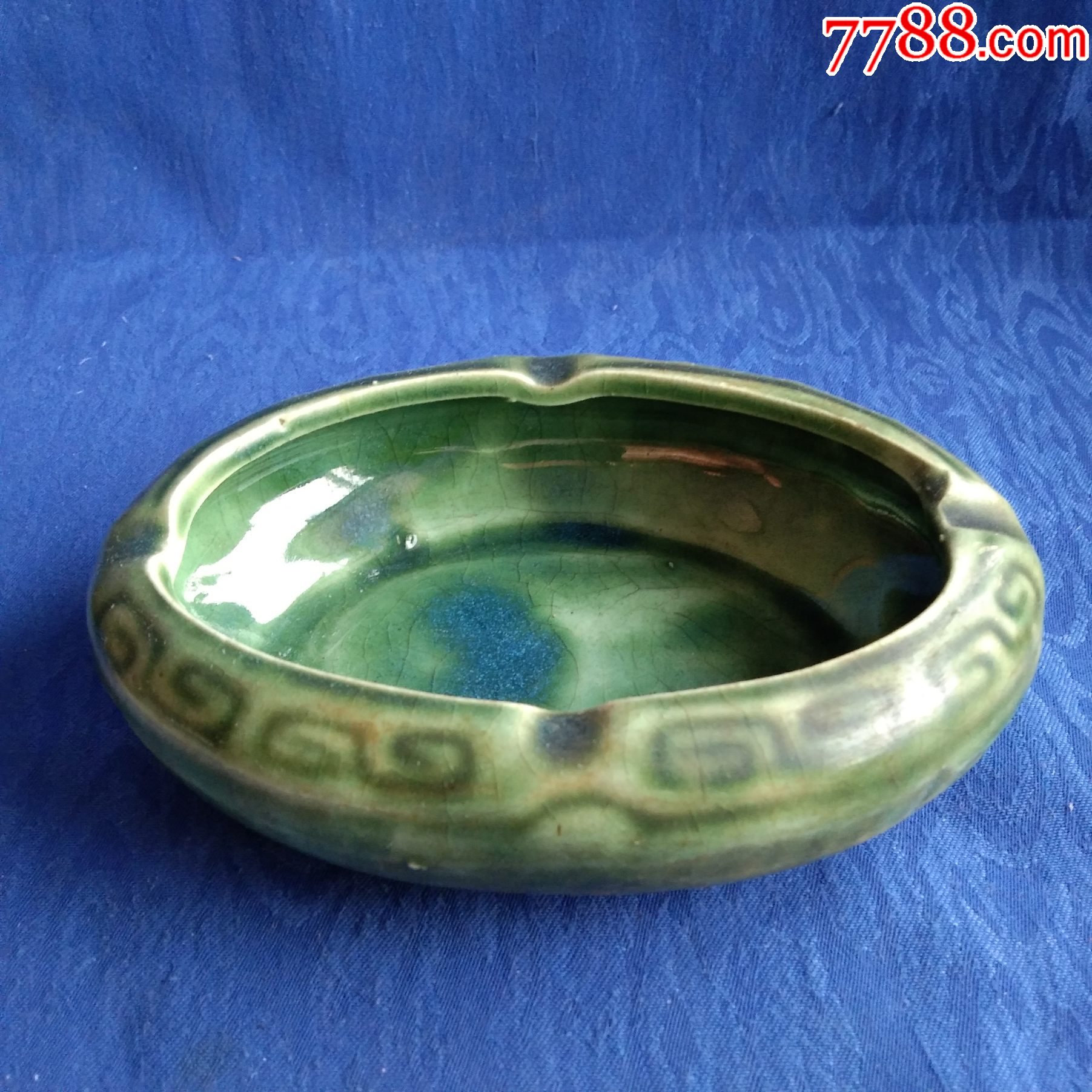 创汇期7080年代烟灰缸绿釉椭圆形文房花盆水仙盆釉水文雅开片漂亮怀旧民俗老物件-价格:1元-au40060371-绿釉瓷 -加价-7788收藏__收藏热线