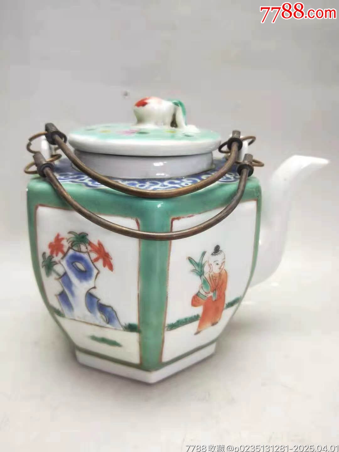 大清同治年制粉彩人物六方提梁壶，品如图-价格:712.0000元-zc40848230-彩绘瓷/彩瓷 -加价-7788收藏__收藏热线