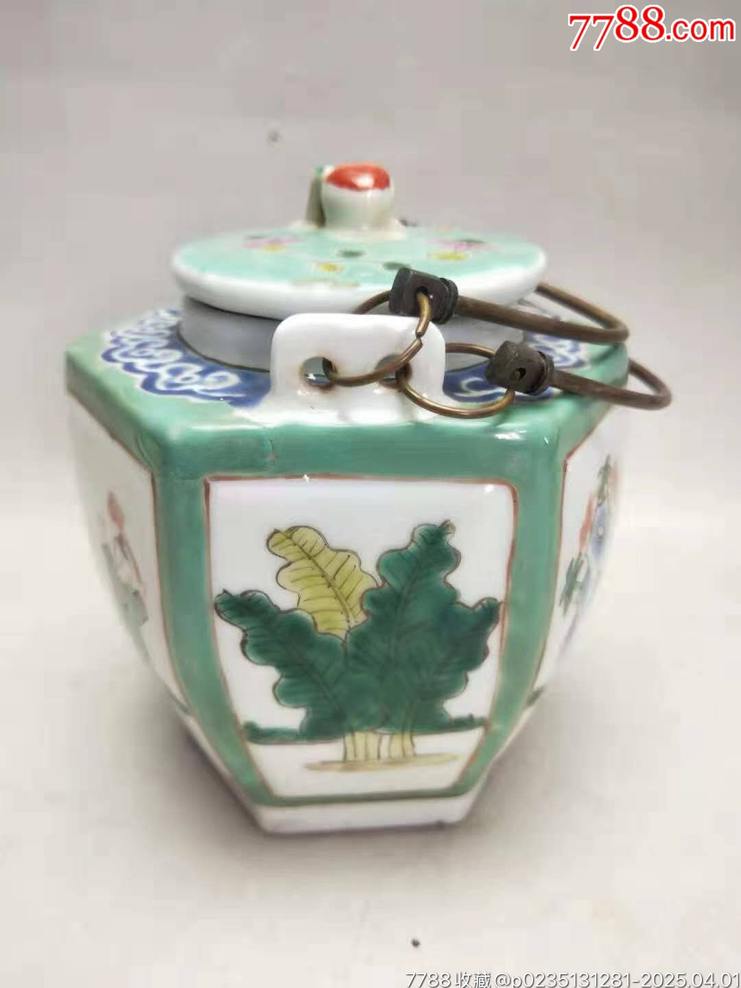 大清同治年制粉彩人物六方提梁壶，品如图-价格:712.0000元-zc40848230-彩绘瓷/彩瓷 -加价-7788收藏__收藏热线